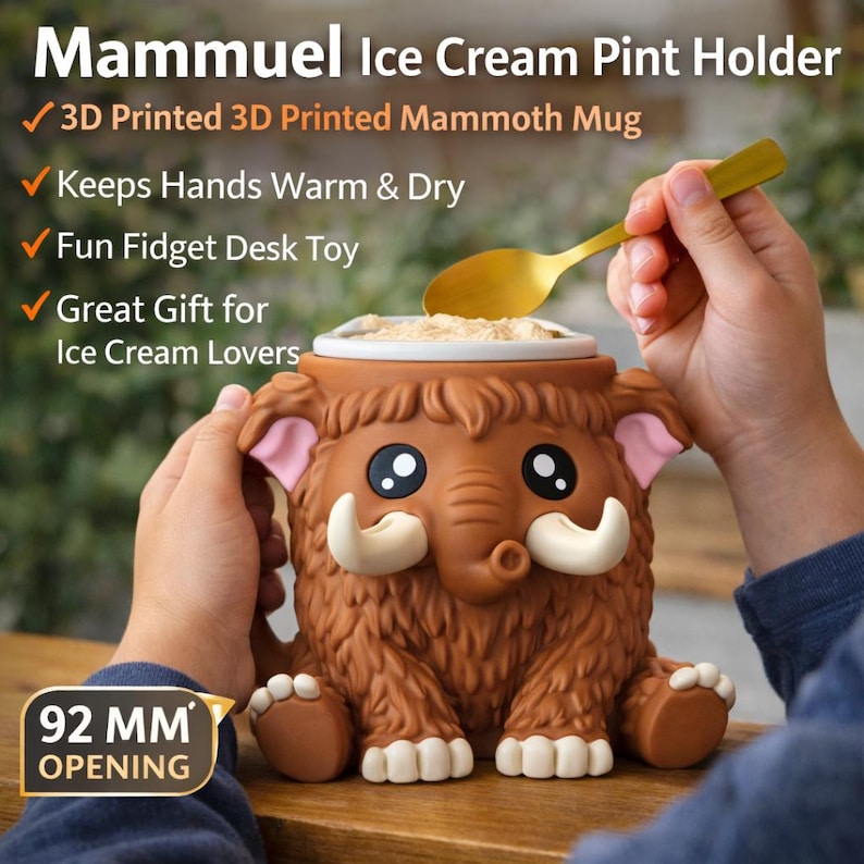 Mammoth Ice Cream Pint Holder – Cute 3D Printed Ice Cream Cozy | Keeps ...