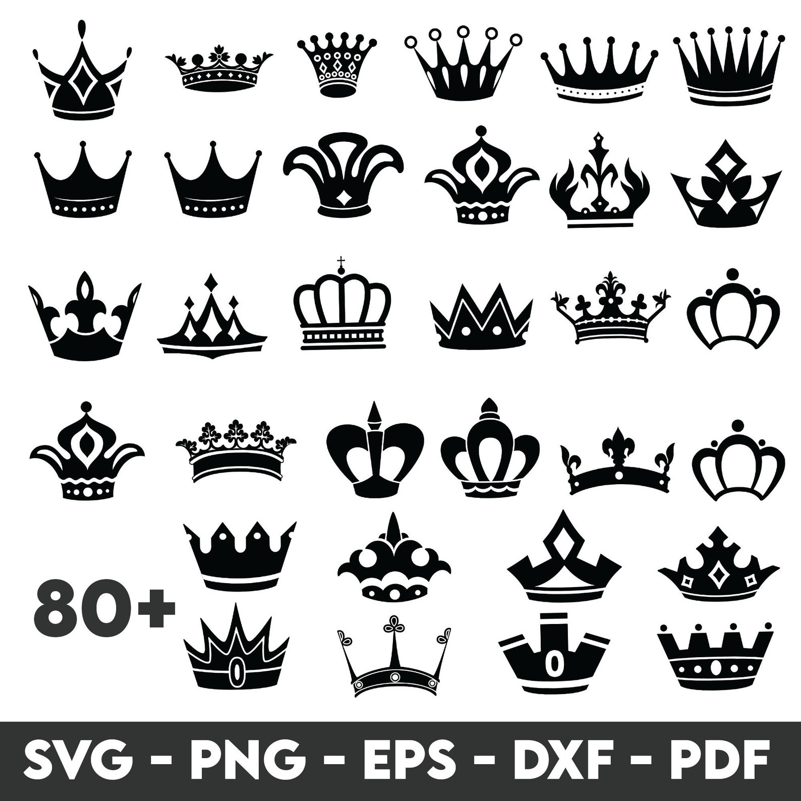 80 Crown Silhouettes SVG Bundle Crown SVG Crown Silhouette SVG Queen ...