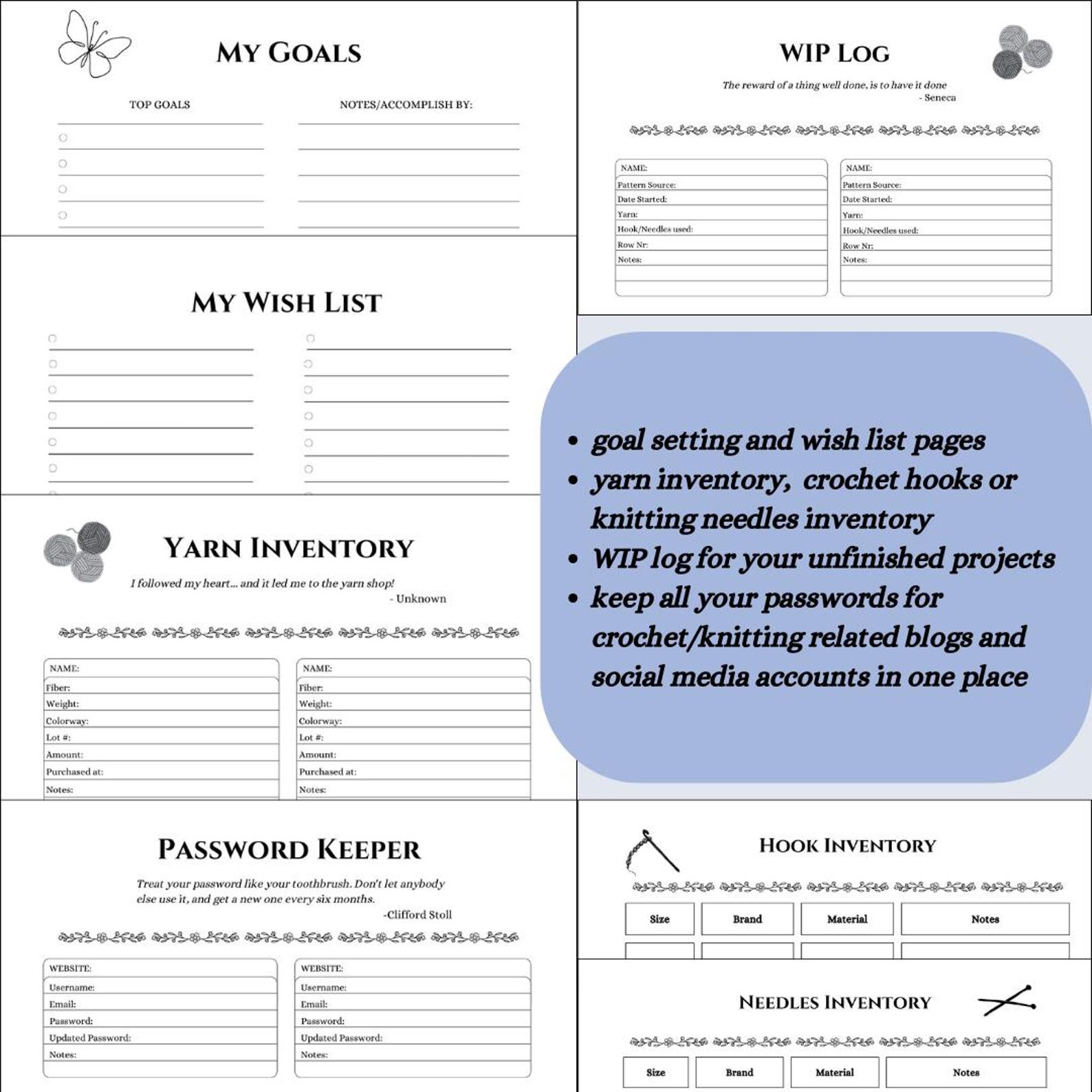 Printable PDF Crochet Journal, Knitting Journal, Crochet Planner ...