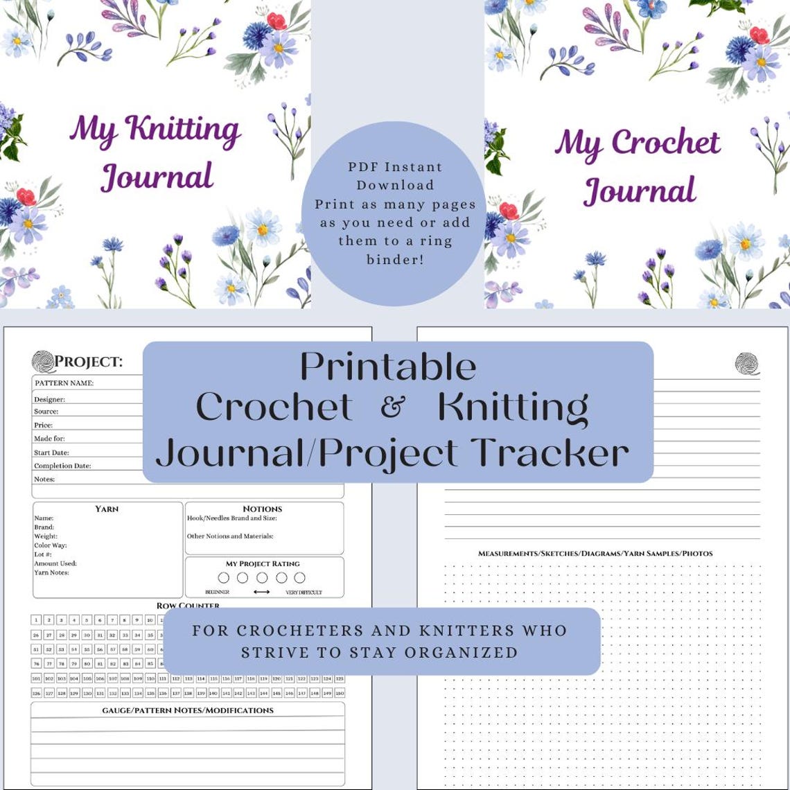 Printable PDF Crochet Journal, Knitting Journal, Crochet Planner ...