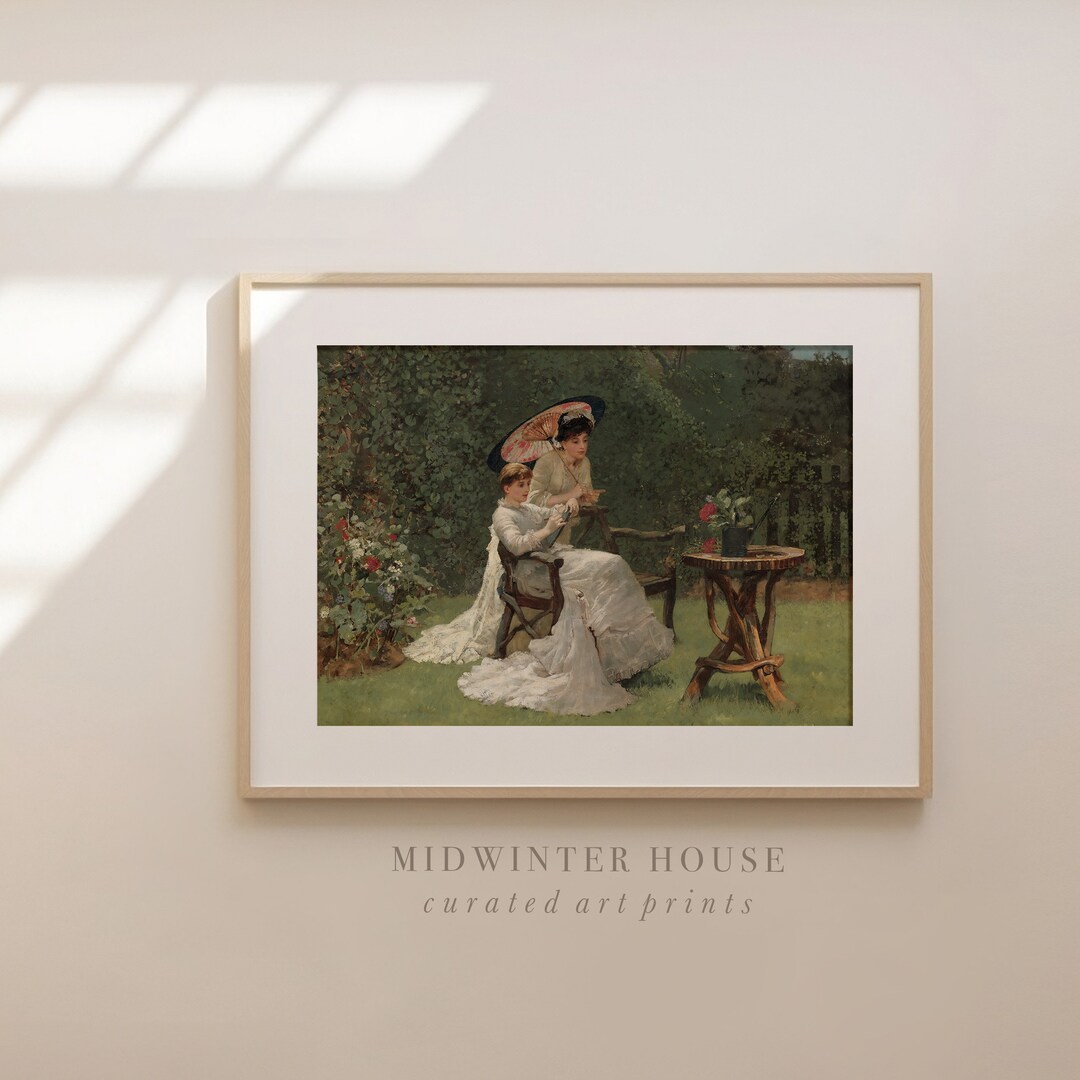 Two Women in a Garden Antique Art Maximalist Wall Decor Midwinter House ...