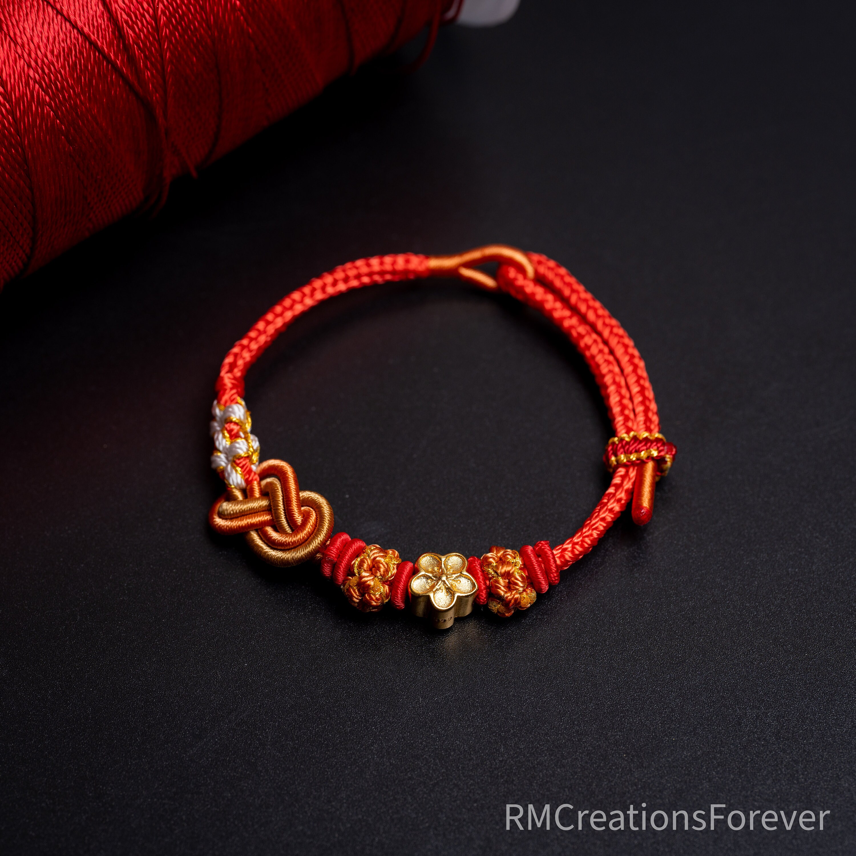 Chinese Braided Bracelet Golden Clover Vietnamese Alluvial Gold Bead ...