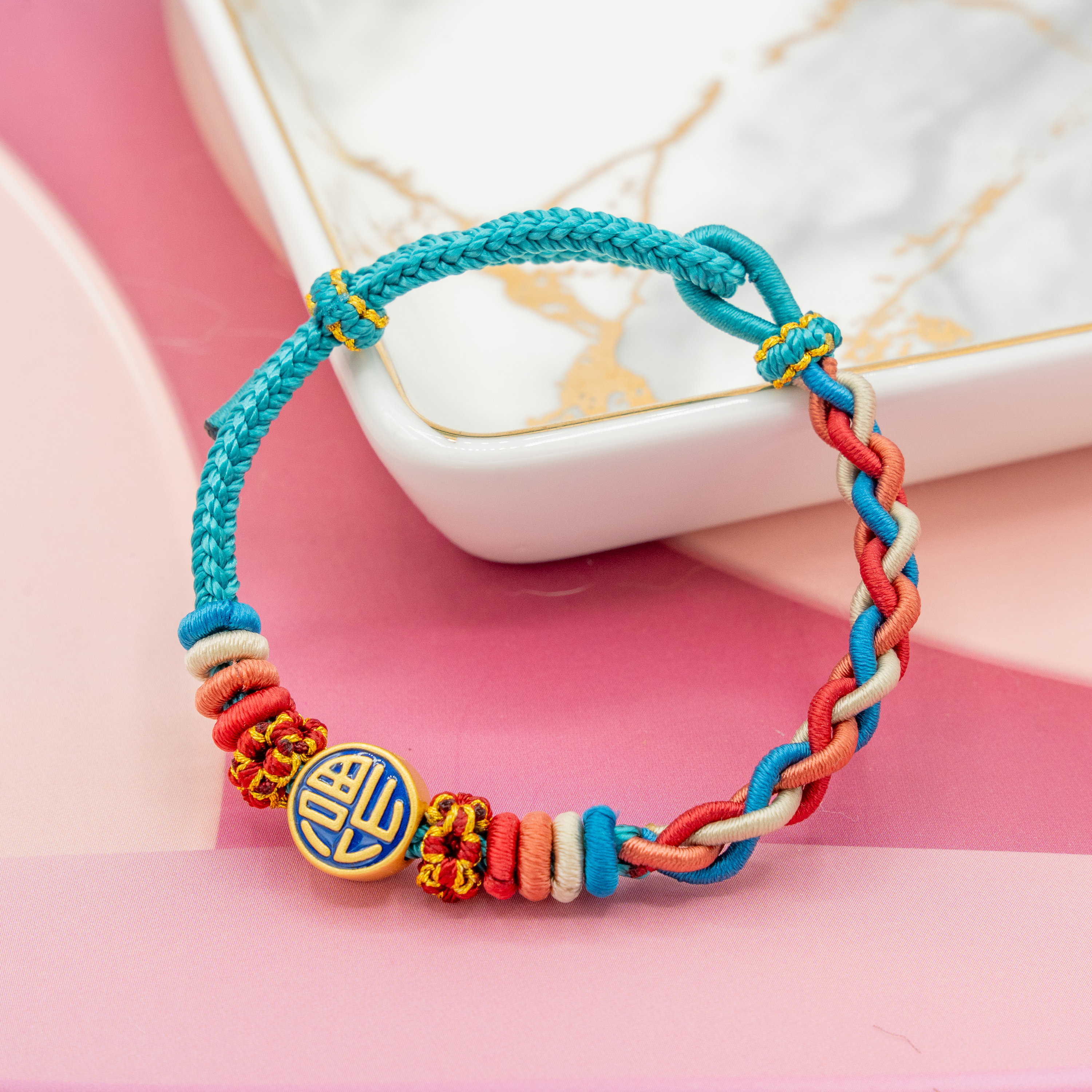 Blessing Chinese Bracelet Lucky Woven Rope Alluvial Gold Bead Handmade ...