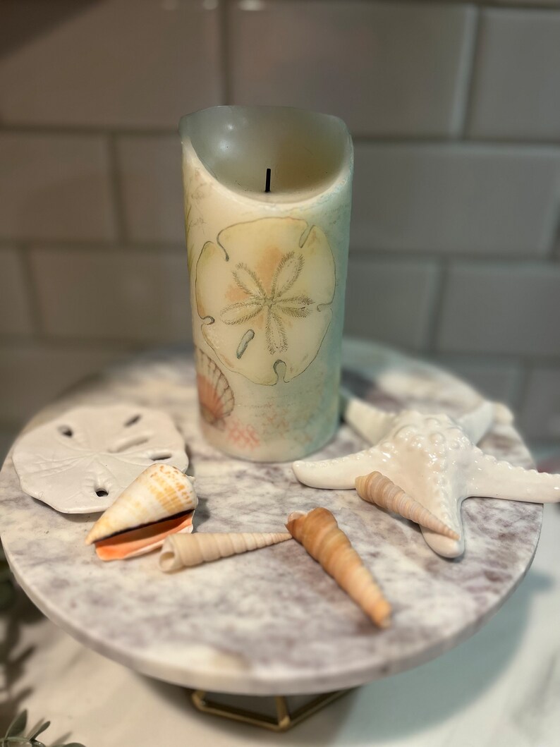Beautiful Elegant Beach Theme Sand Dollar Flameless LED Candle Timer ...