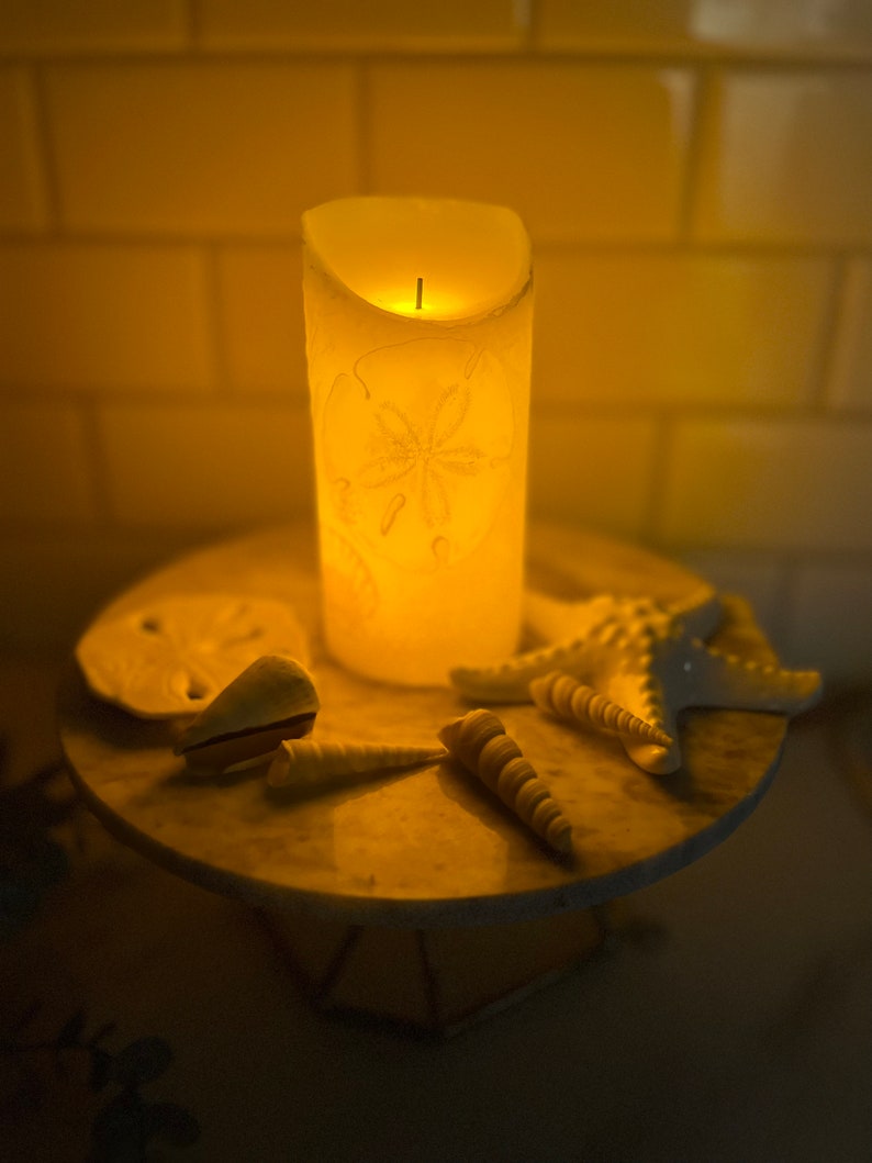Beautiful Elegant Beach Theme Sand Dollar Flameless LED Candle Timer ...