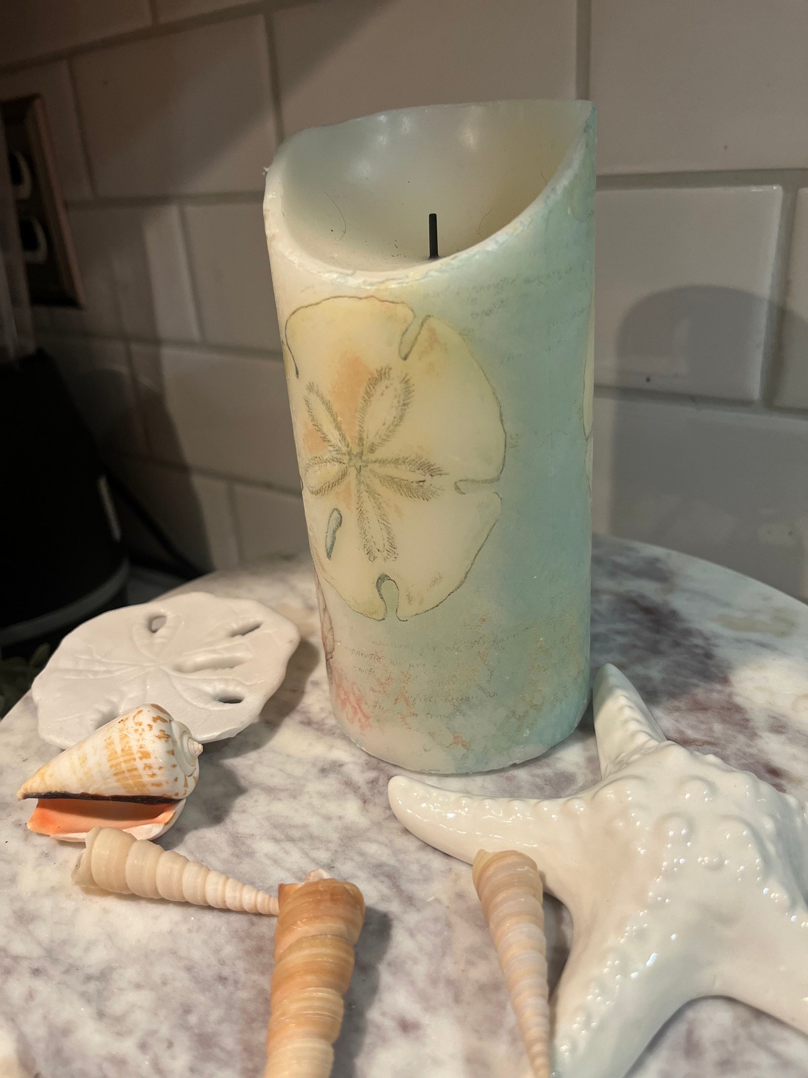 Beautiful Elegant Beach Theme Sand Dollar Flameless LED Candle Timer ...
