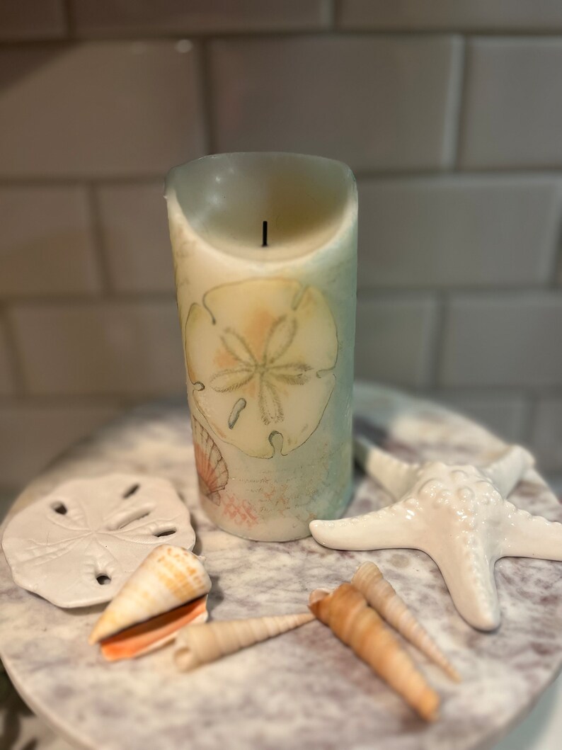Beautiful Elegant Beach Theme Sand Dollar Flameless LED Candle Timer ...