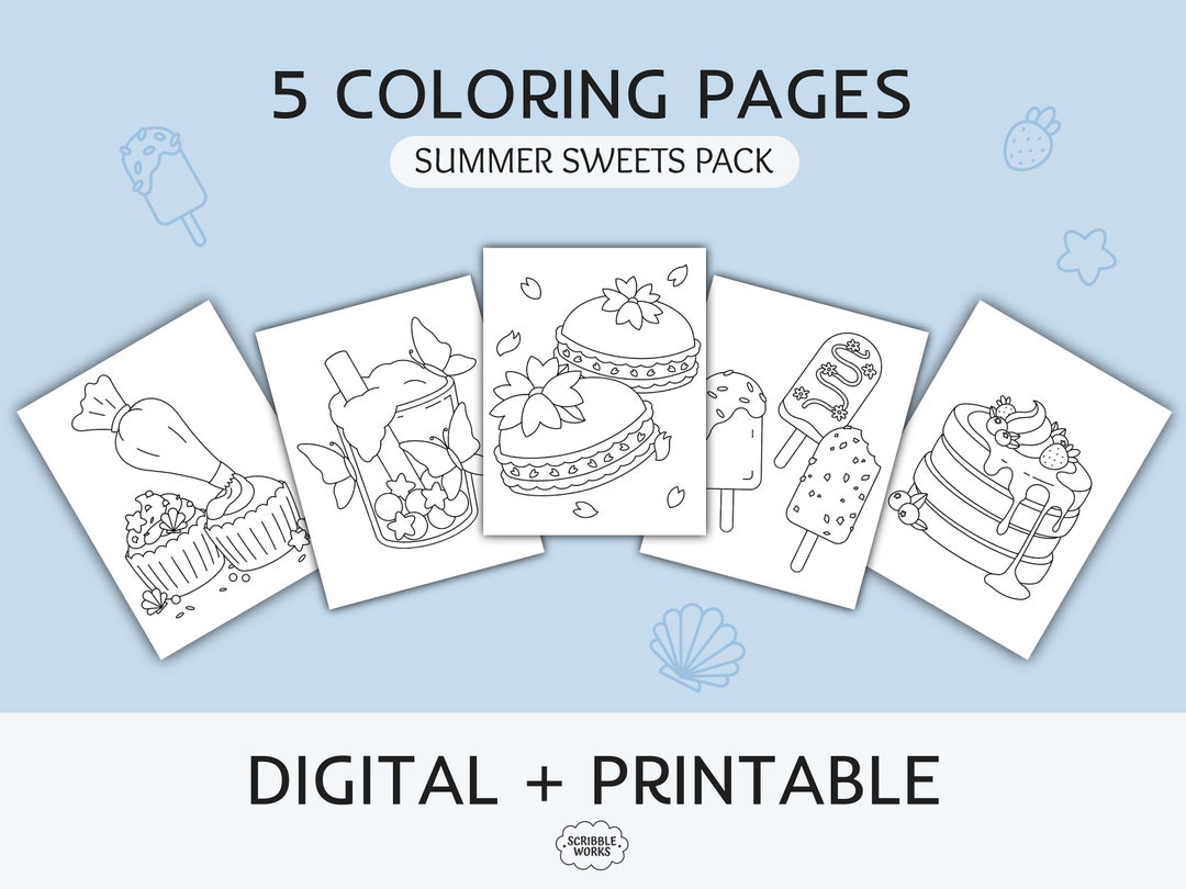 Coloring Pages | Summer Sweets 5-pack | Digital Download - Etsy