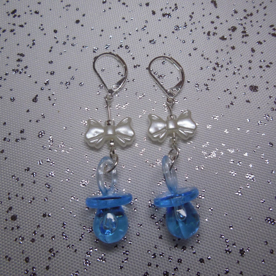 Gender Reveal / Baby Shower Pacifier Earrings, Blue Bow, Mother to Be ...