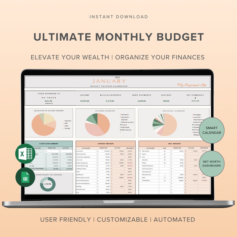 Budget Planner Budget Template Budget Spreadsheet Ultimate Monthly ...