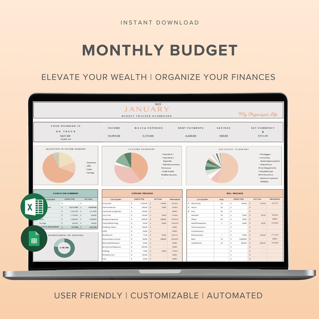 Budget Planner Budget Spreadsheet Budget Template Monthly Budget ...
