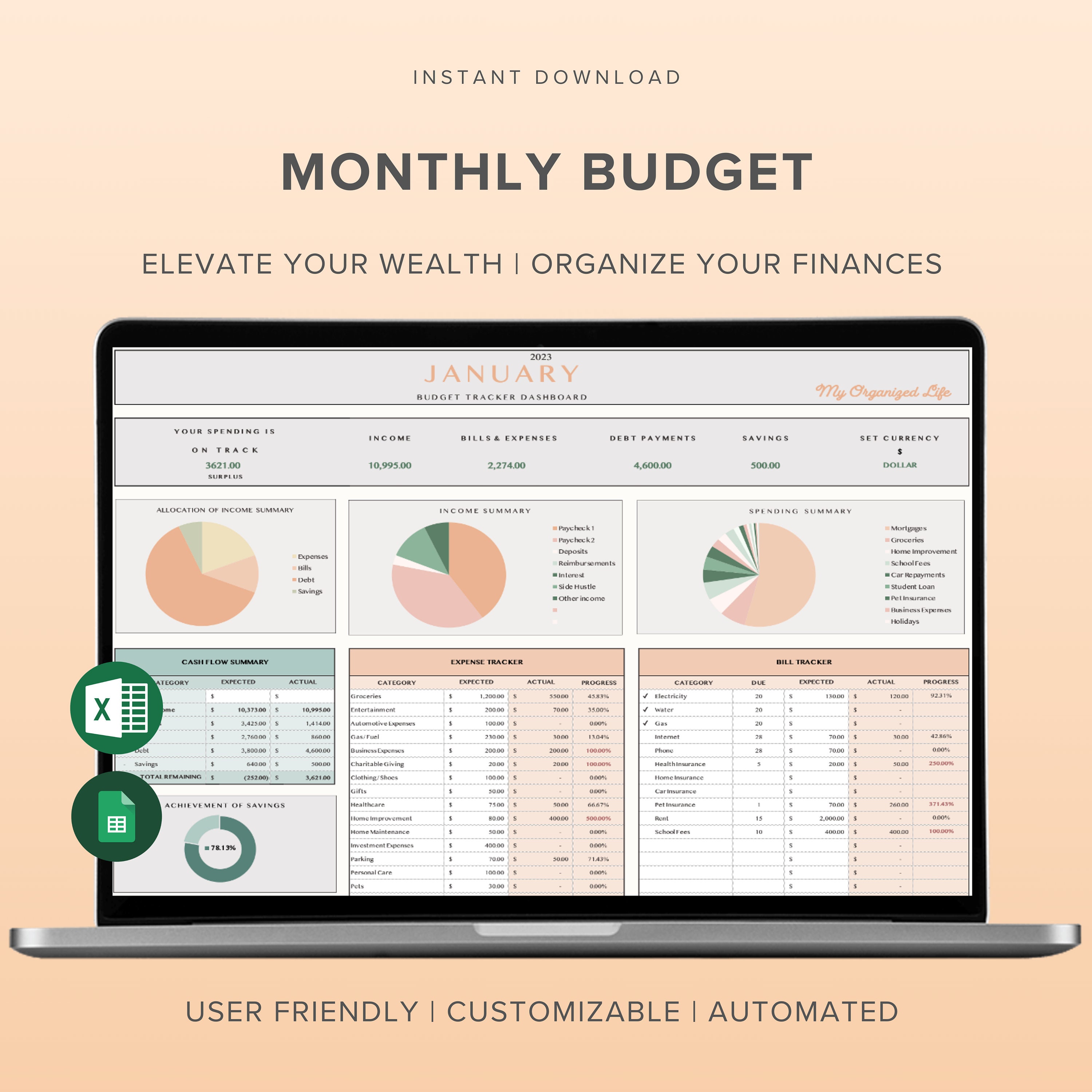 Budget Planner Budget Spreadsheet Budget Template Monthly Budget ...