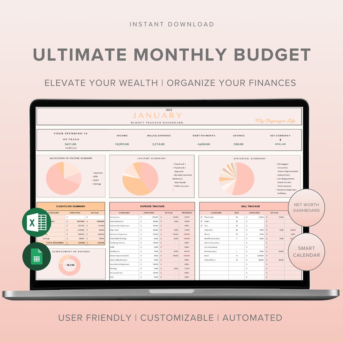 Budget Planner Budget Template Budget Spreadsheet Ultimate Monthly ...
