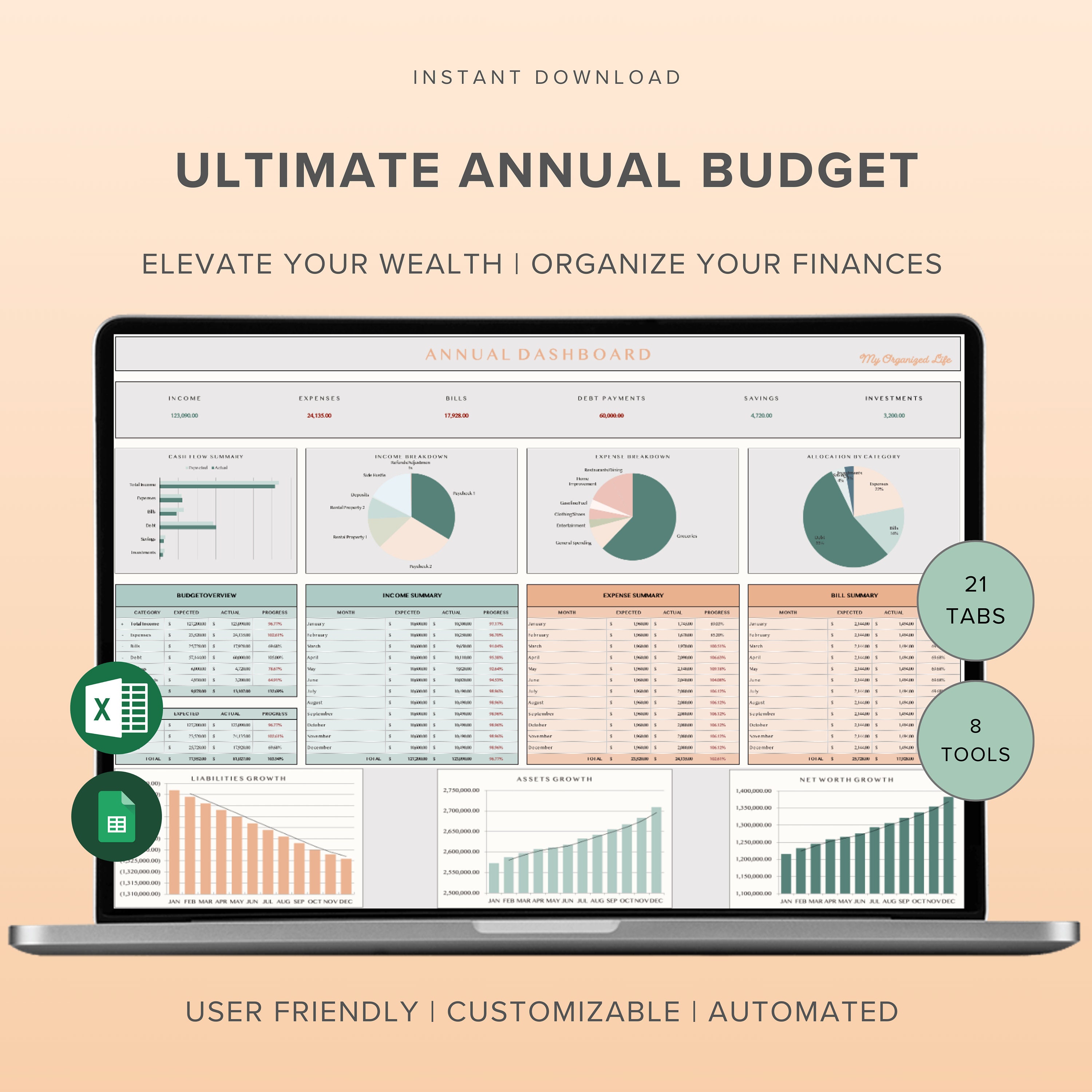 Budget Planner Budget Spreadsheet Ultimate Annual Budget Budget ...