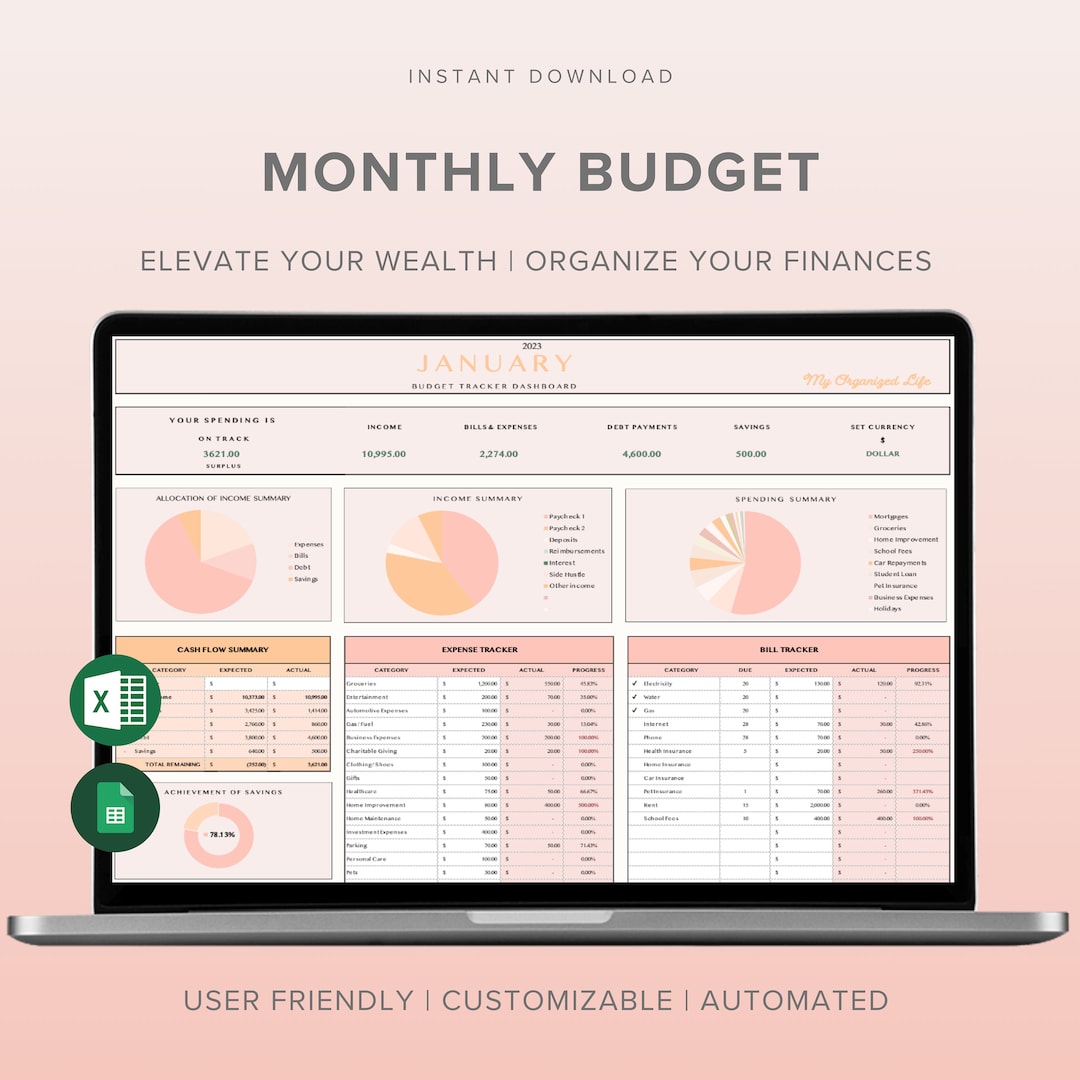 Budget Planner Budget Spreadsheet Monthly Budget Budget Template ...
