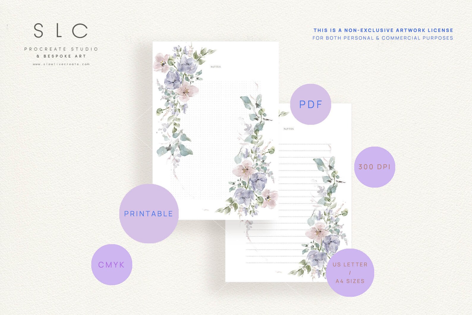 White Background Floral Digital & Printable Stationery Notes Pad A4 ...