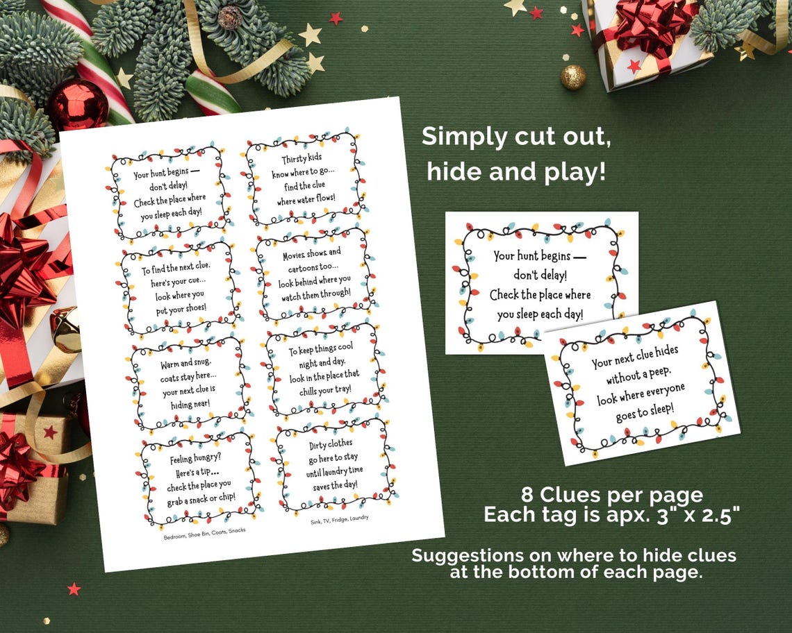 Christmas Scavenger Hunt Clues, Printable Elf Scavenger Hunt Riddles ...