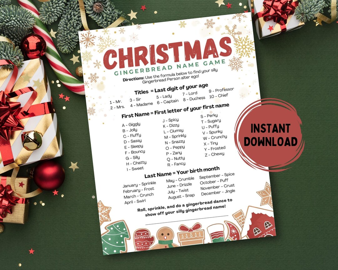 Gingerbread Man Name Game | Funny Christmas Game | Printable Holiday ...