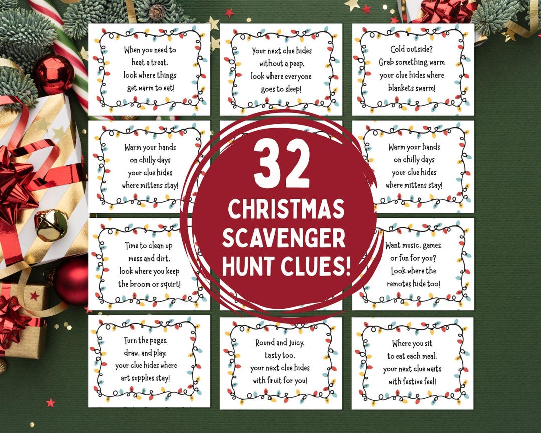 Christmas Scavenger Hunt Clues, Printable Elf Scavenger Hunt Riddles for Kids, Teens and Adults ...