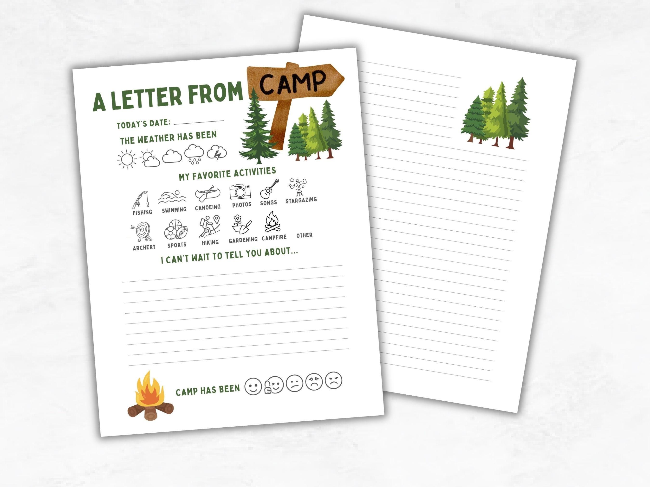 Letters From Camp, Camp Stationery, Printable Letter From Camp, Summer ...