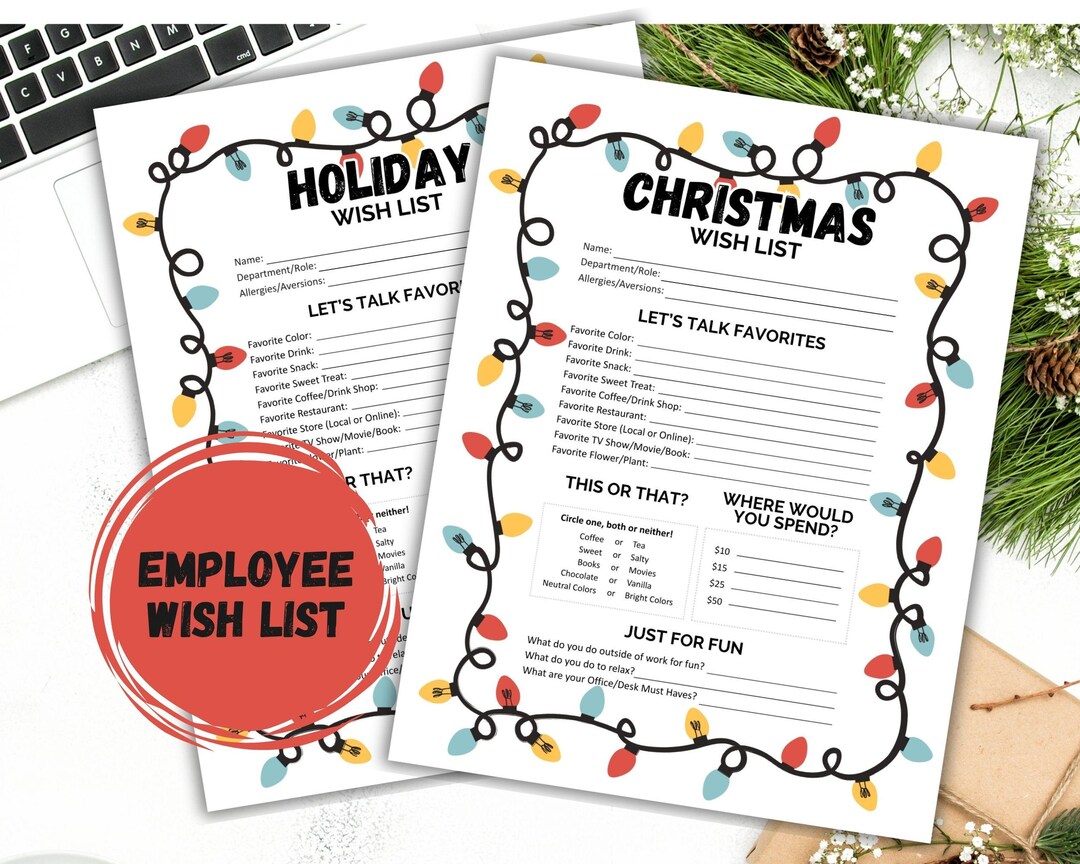 Employee Christmas Wish List, Office Holiday Printable, Employee ...