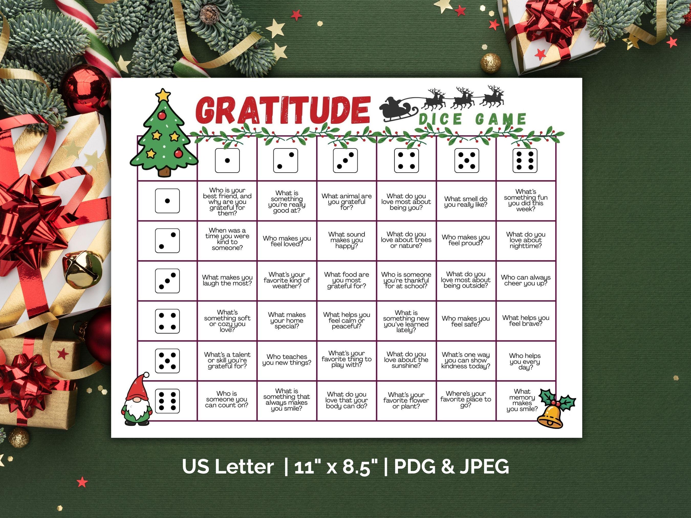 Gratitude Dice Game for Kids & Families, Printable Christmas Activity ...