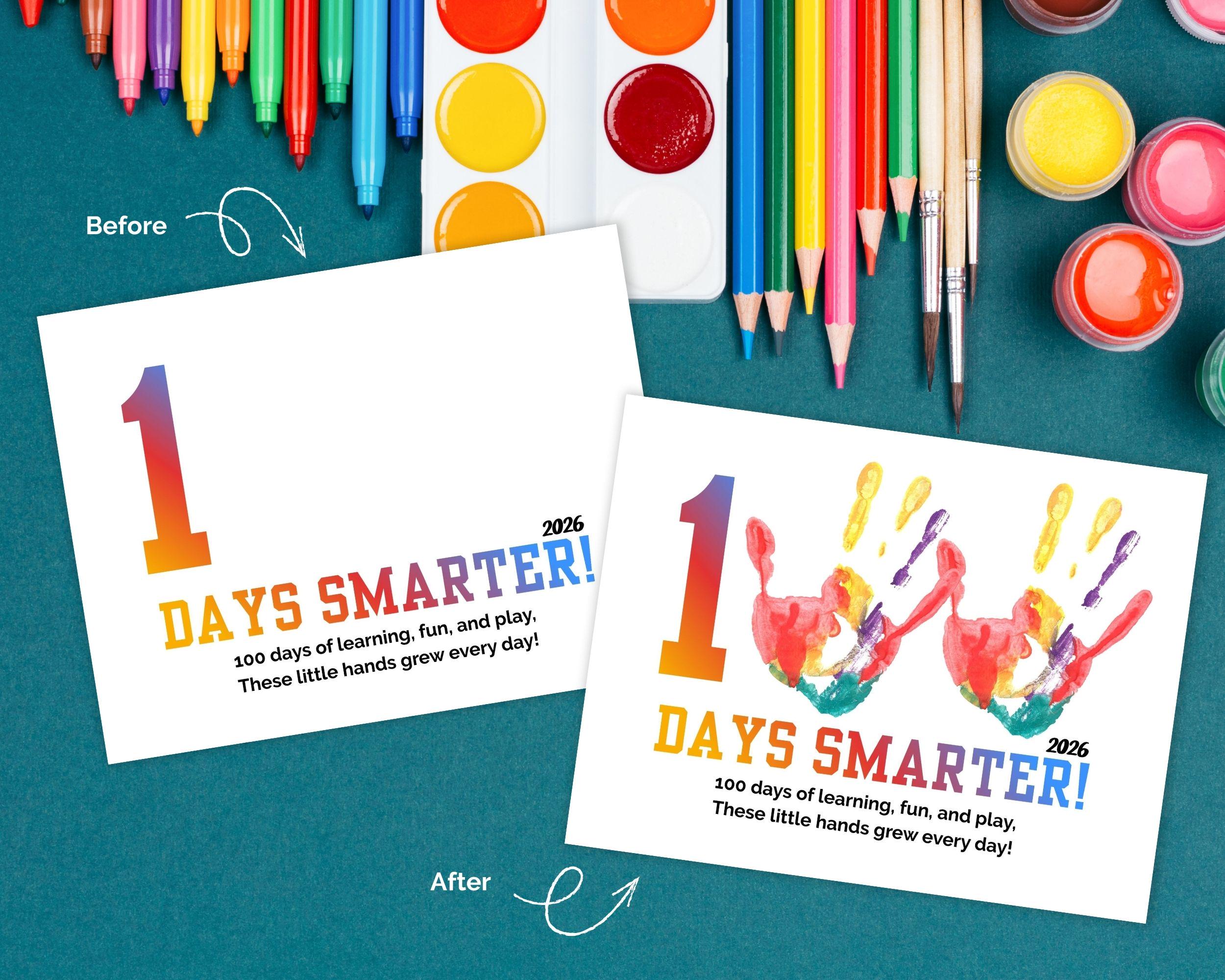 100 Days of School Handprint Art | Printable 100 Days Smarter Activity ...