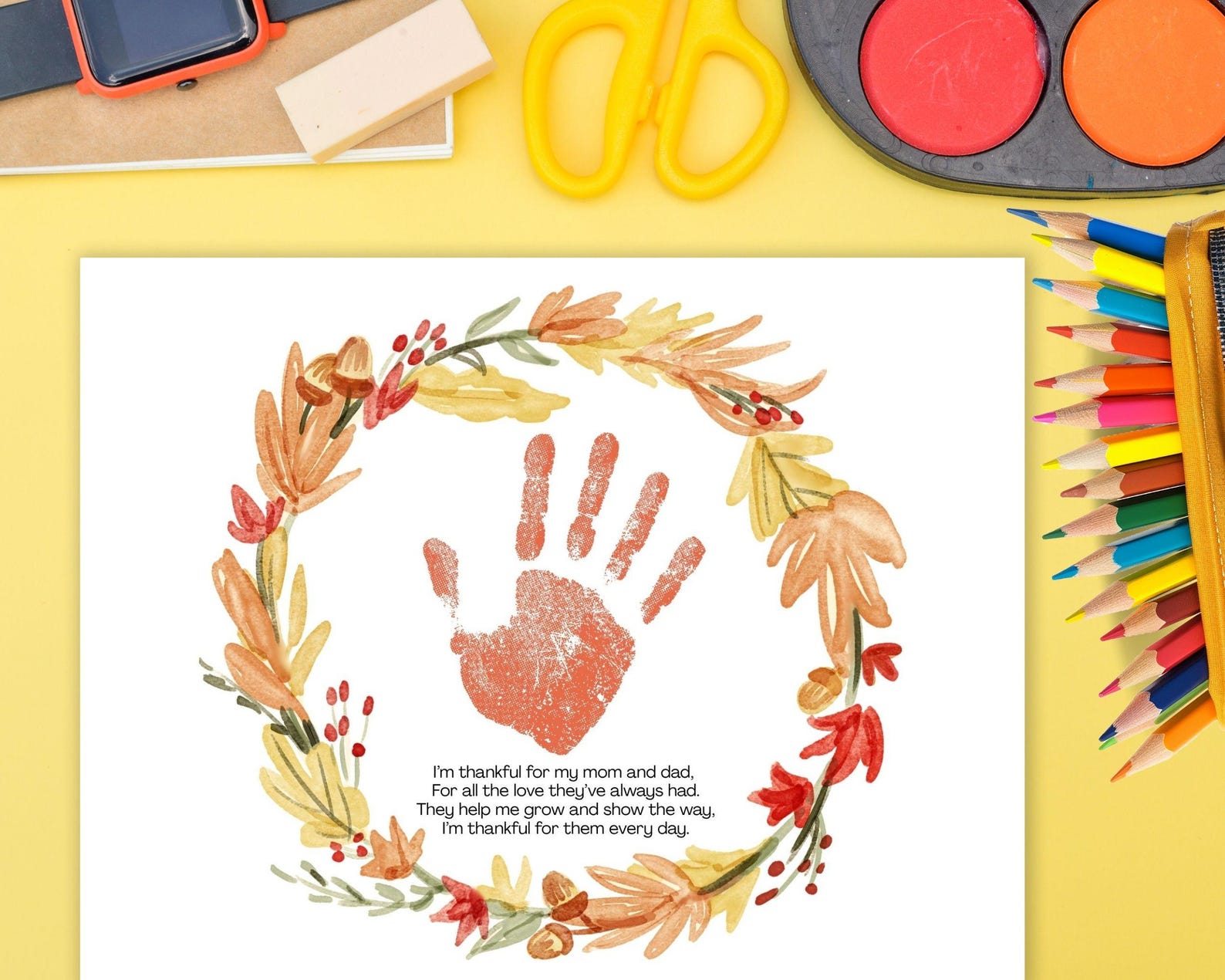 Thanksgiving Handprint Craft, DIY Fall Activity, Autumn Wreath ...