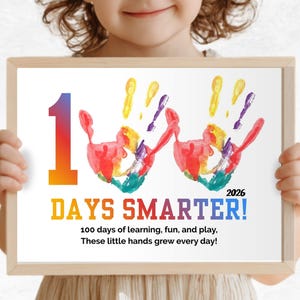 100 Days of School Handprint Art | Printable 100 Days Smarter Activity ...