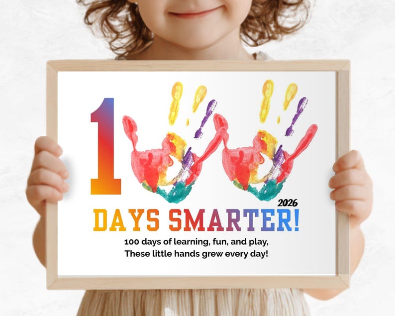 100 Days of School Handprint Art | Printable 100 Days Smarter Activity ...