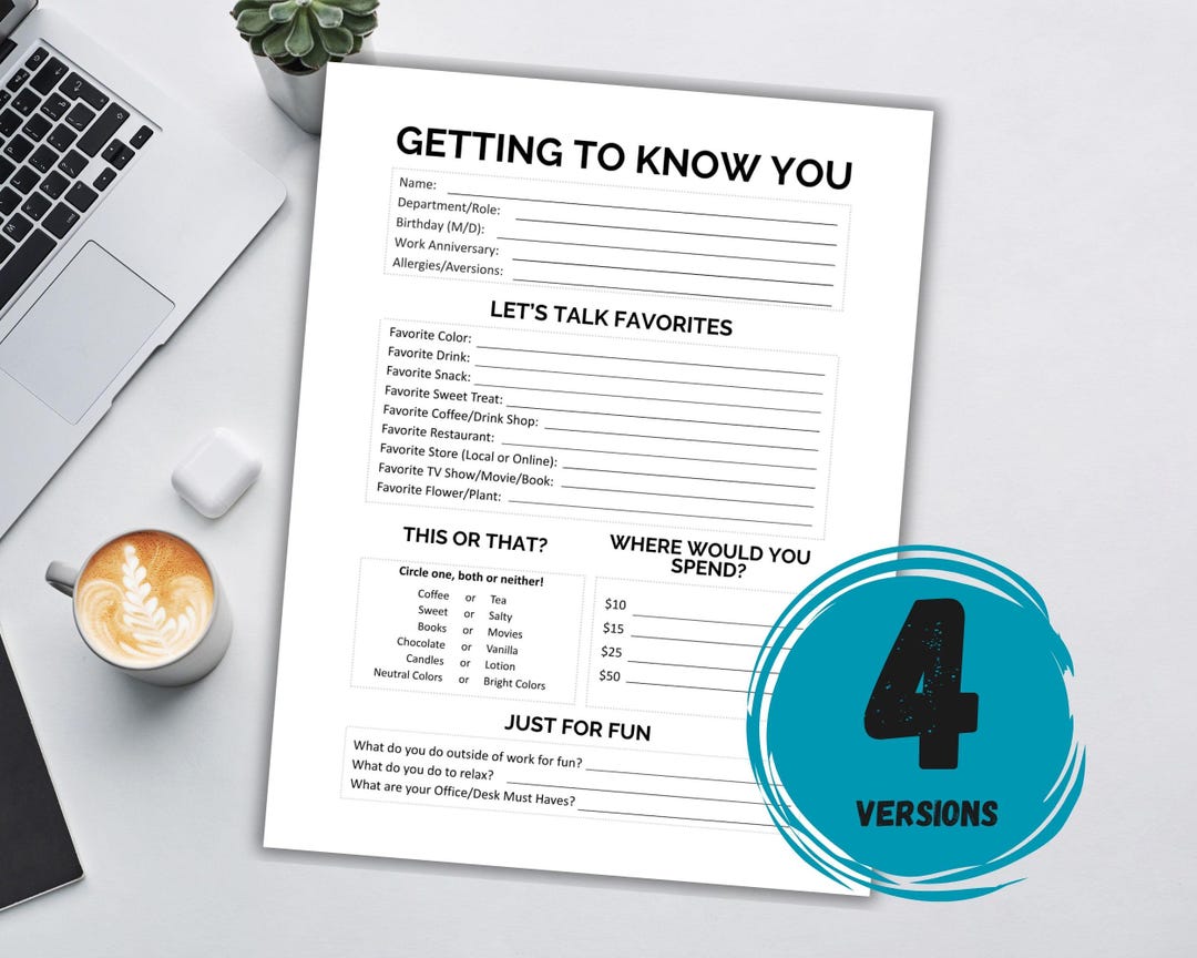 Getting to Know You Printable, Employee Favorite Things Survey ...