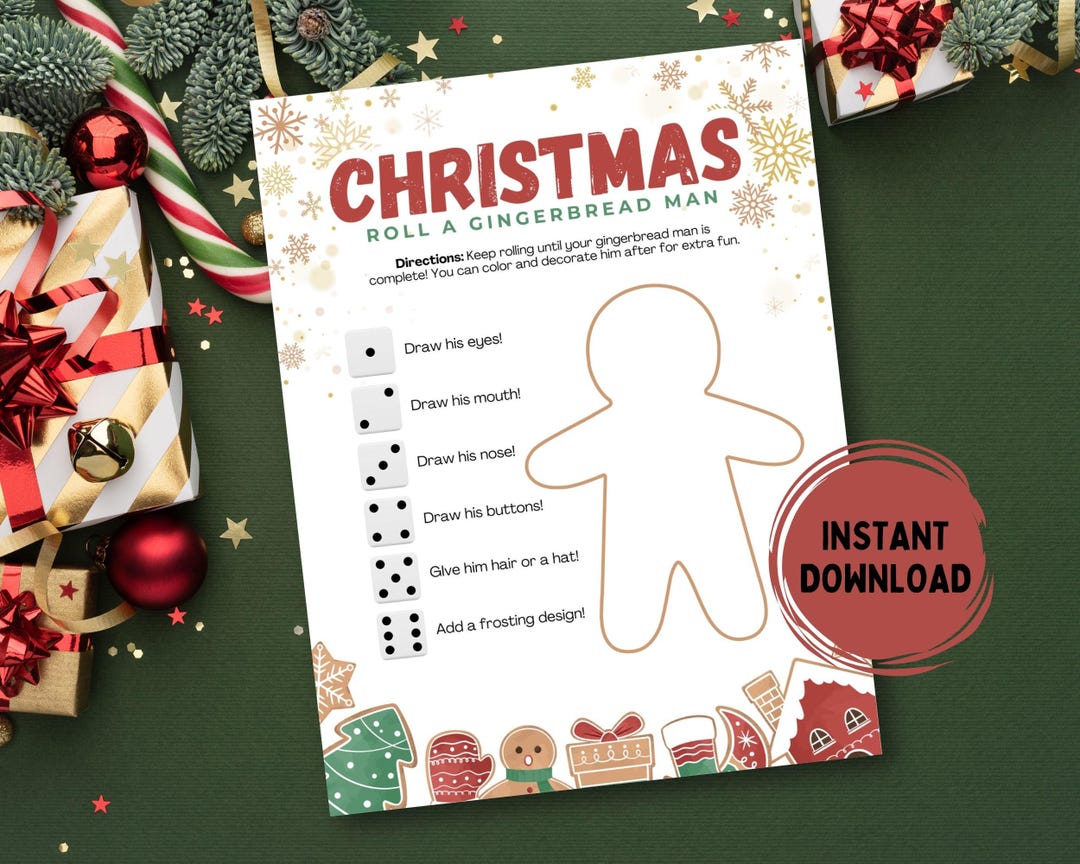 Roll a Gingerbread Man Game | Christmas Dice Game | Printable Holiday ...