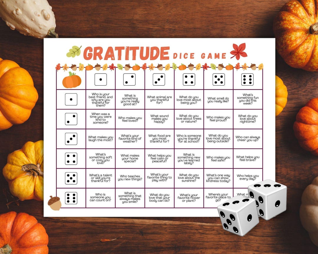 Gratitude Dice Game for Kids & Families, Printable Thanksgiving ...