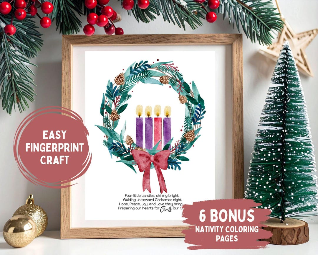 Advent Wreath Fingerprint Craft for Kids, Christian Christmas Activity ...