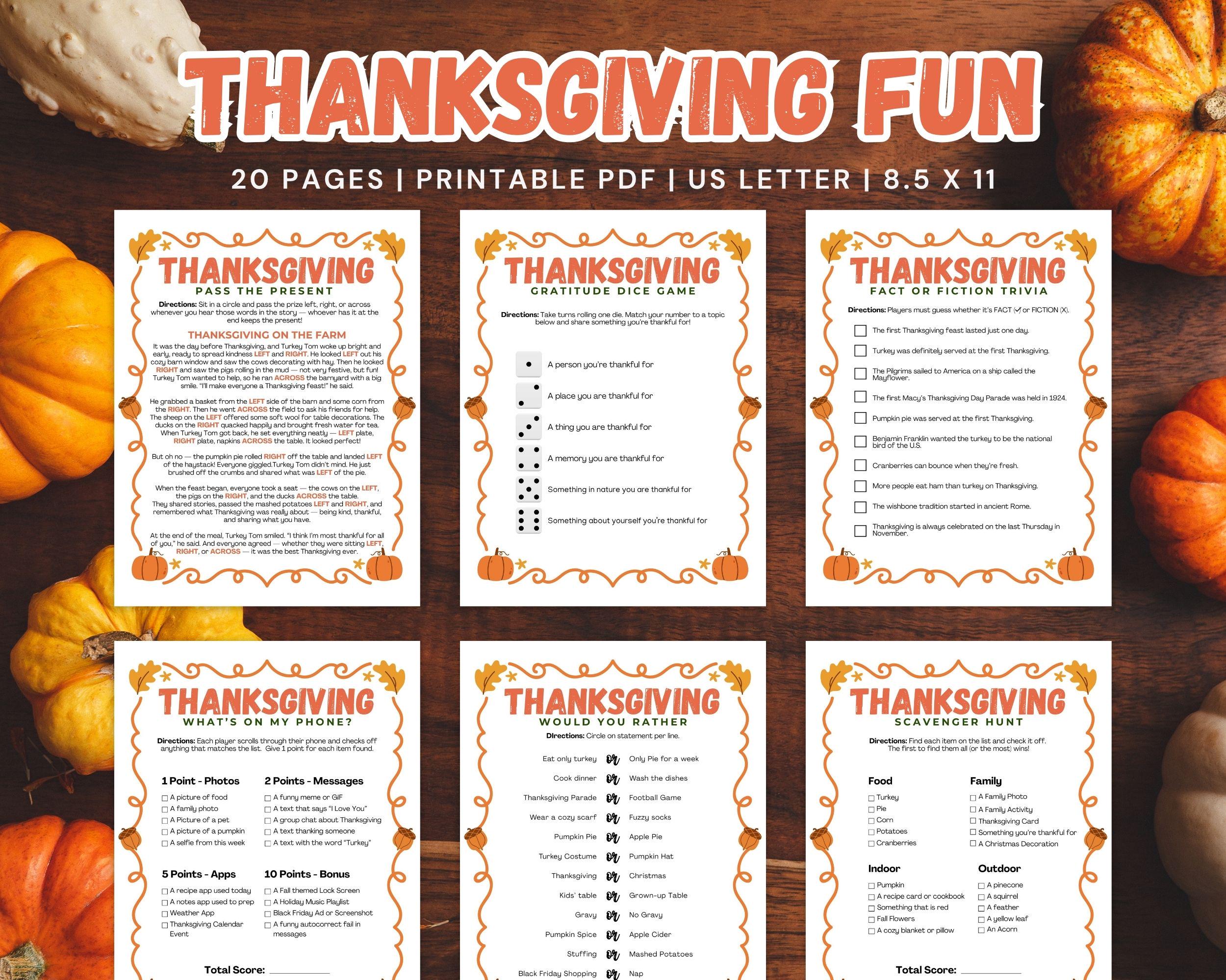 Thanksgiving Game & Activity Bundle, 20 Printable Fall Games for Kids ...