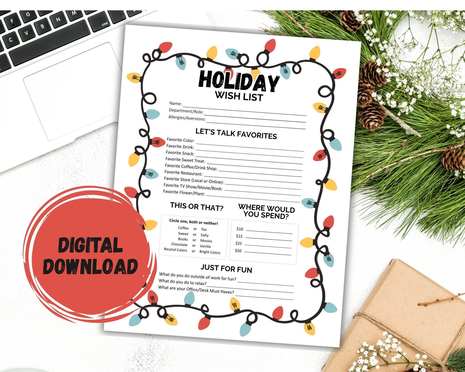 Employee Christmas Wish List, Office Holiday Printable, Employee ...