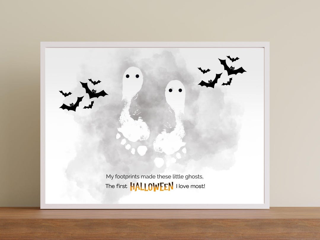 My First Halloween Craft, Ghost Footprint Art, Printable Halloween Baby ...