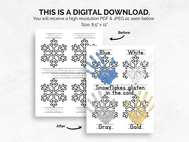 Colors of Winter Worksheet, Snowflake Handprint / Coloring Learning ...