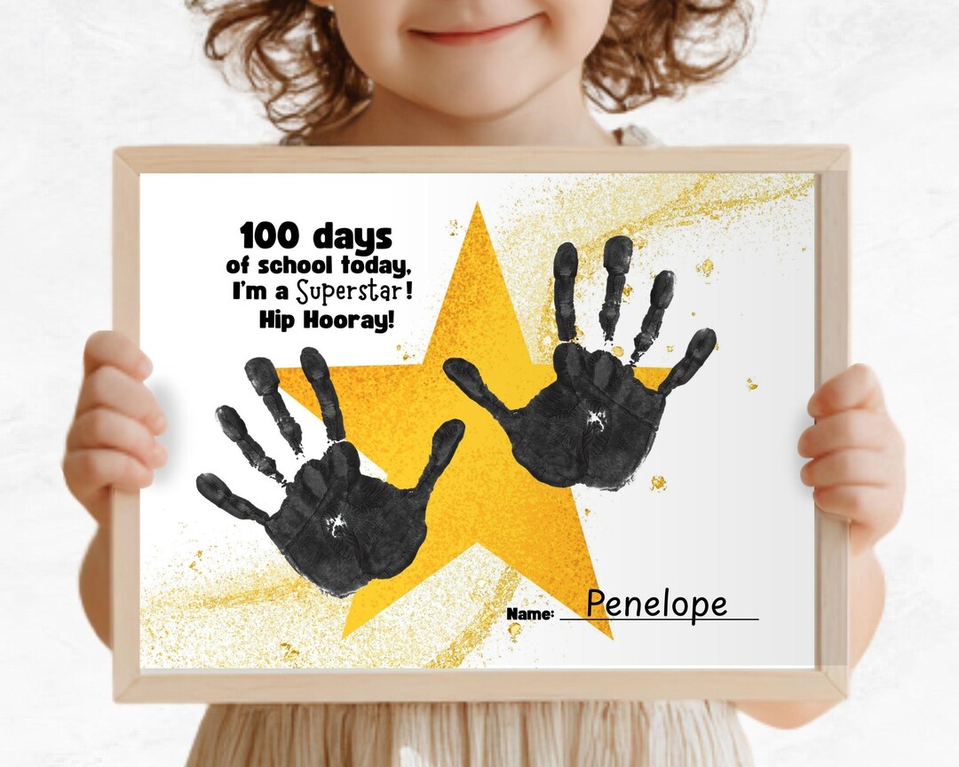 100 Days of School Handprint Art Printable | Prek Preschool ...