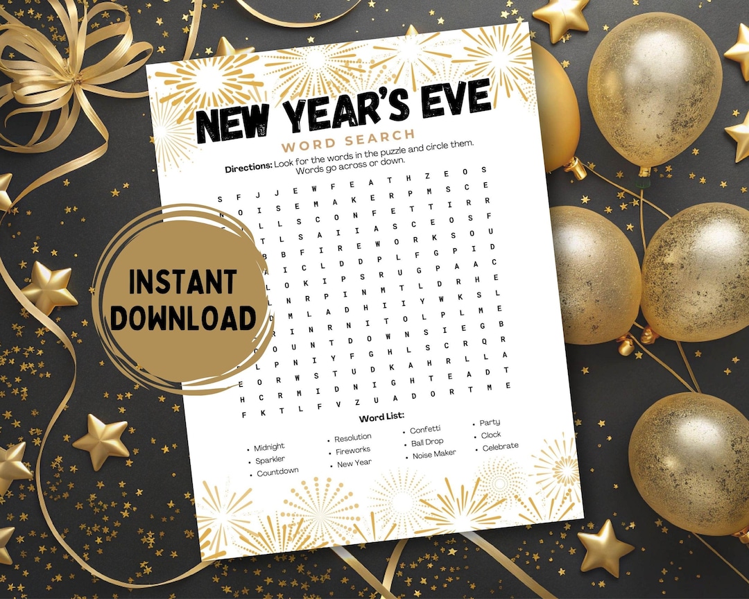 NYE Word Search, Printable NYE Game, NYE Party Activity, New Year's Eve ...