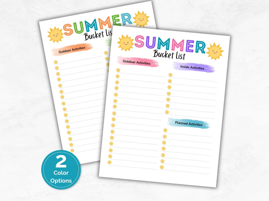 Printable Summer Bucket List, Summer Break Bucket List for Kids Toddler ...