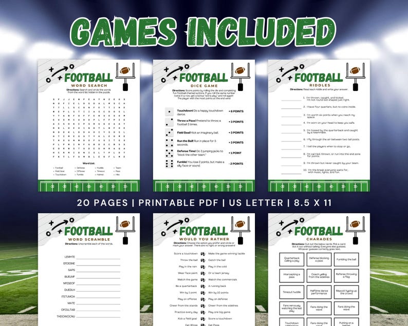 Football Party Game Bundle | 2026 Super Big Bowl Printables | Football ...