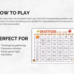 Gratitude Dice Game for Kids & Families, Printable Thanksgiving ...