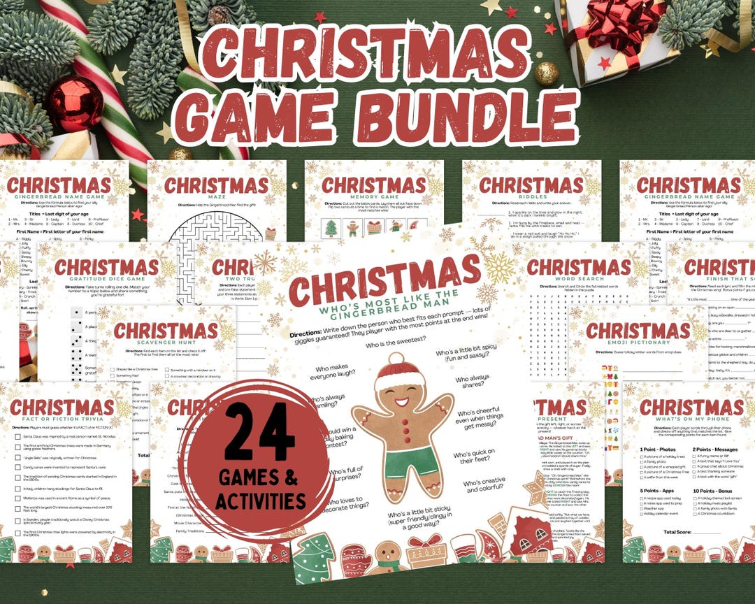Christmas Game Bundle, 24 Christmas Party Games for Kids, Teens ...