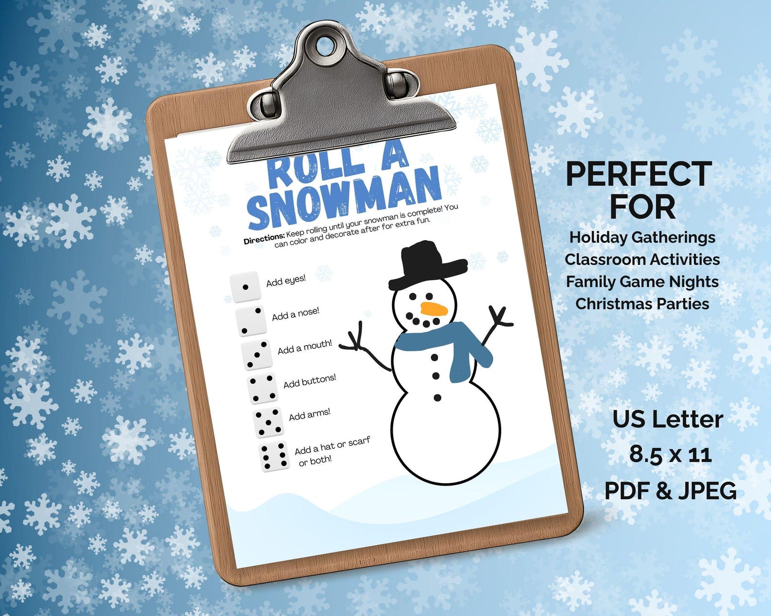 Roll a Snowman Activity | Snowman Dice Game | Snowman Drawing Game for ...