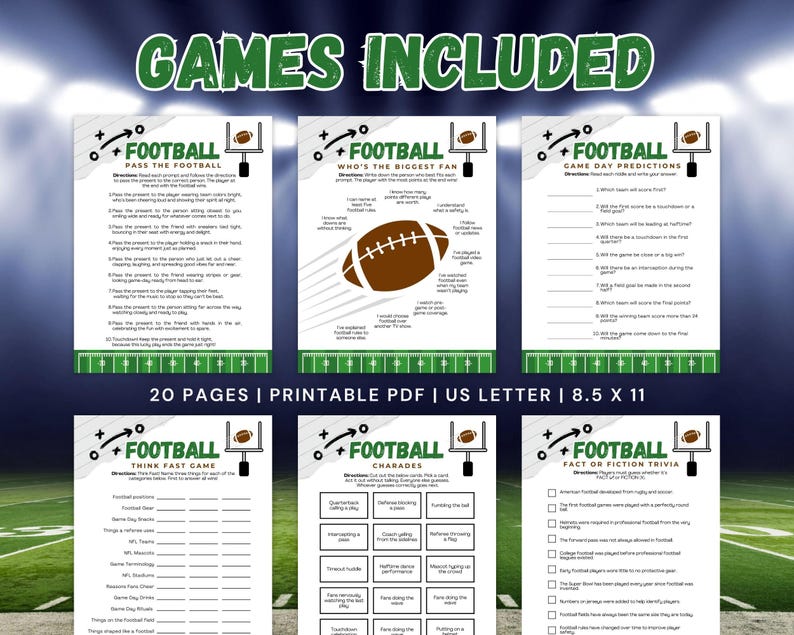 Football Party Game Bundle | 2026 Super Big Bowl Printables | Football ...