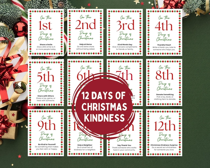 12 Days of Christmas Kindness Cards | Printable Kindness Activity for ...