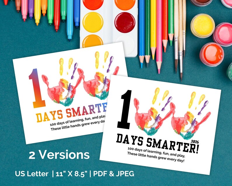 100 Days of School Handprint Art | Printable 100 Days Smarter Activity ...