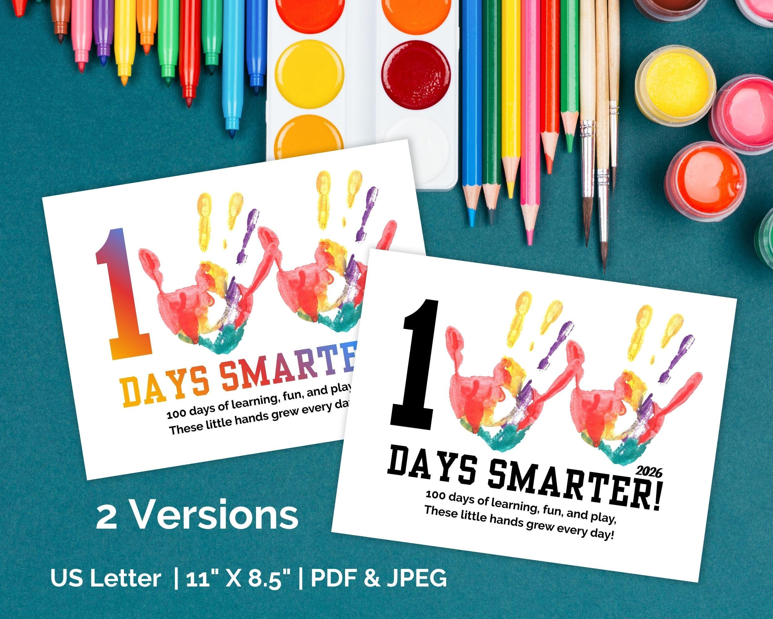 100 Days of School Handprint Art | Printable 100 Days Smarter Activity ...