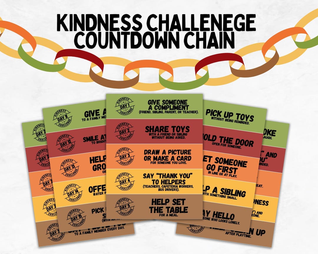 November Kindness Challenge Countdown Chain for Kids | Printable Acts ...